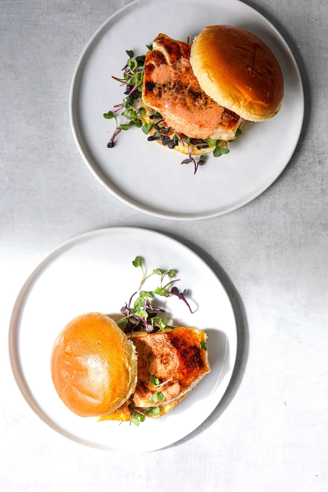 Halibut Burgers with Spicy Sriracha Aioli - Craving California