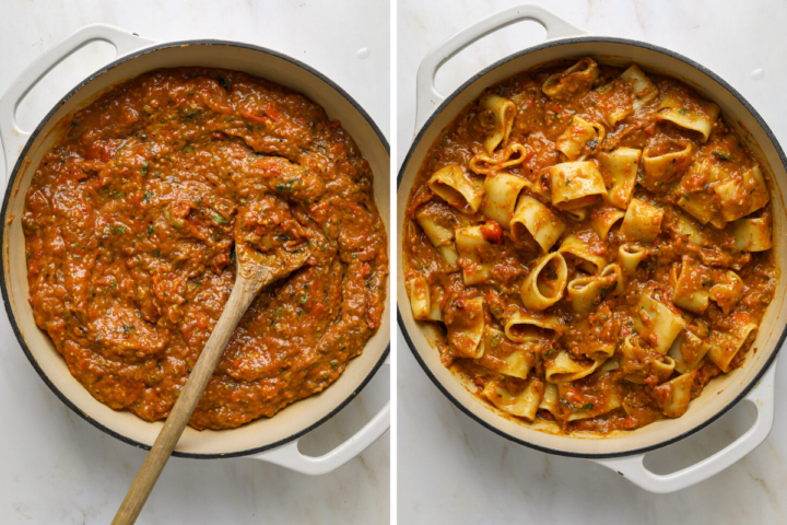 Slow-Roasted Eggplant Ragù with Goat Cheese and Basil - Craving California